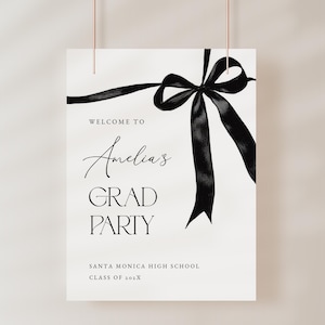 Black Bow Graduation Party Welcome Sign Template Editable Black ...