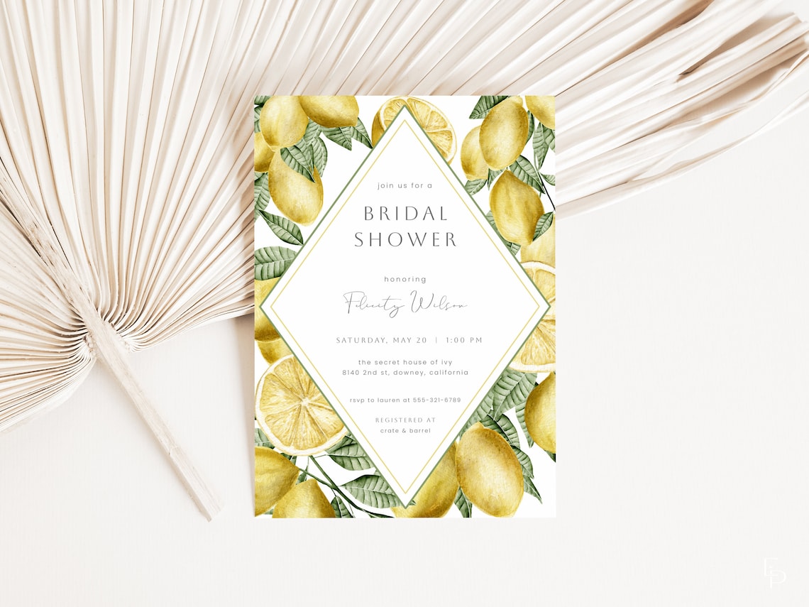Citrus Lemon Bridal Shower Invitation Template CITRON - Etsy