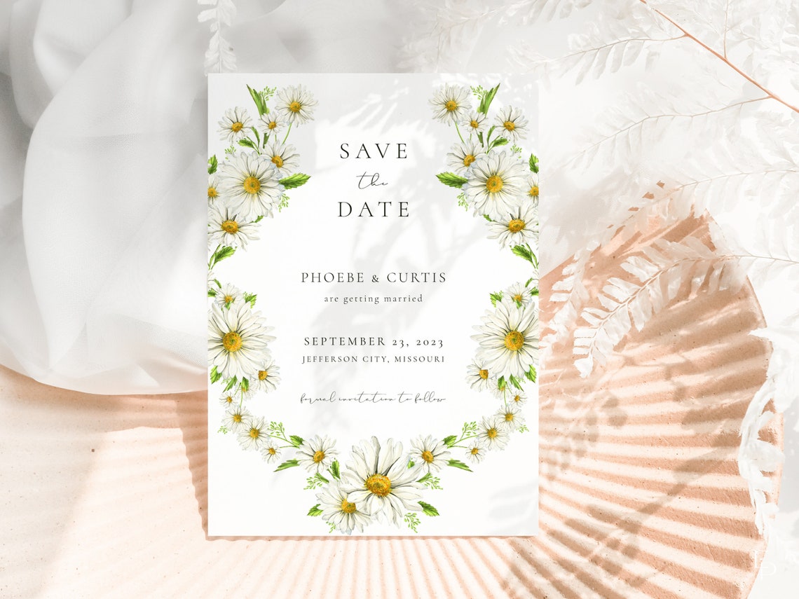 Spring Daisy Save the Date Template With Photo for Weddings - Etsy