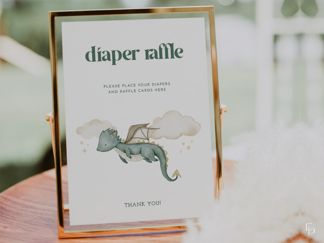 Baby Dragon Diaper Raffle Baby Shower Sign Template | KAIDA Collection ...