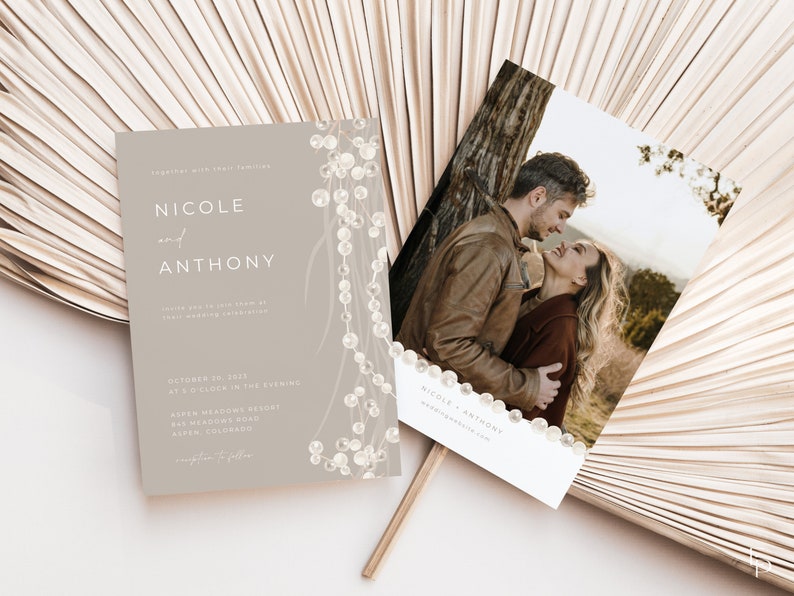 Modern Pearl Wedding Invitation Template With Photo | MEGAN Collection ...