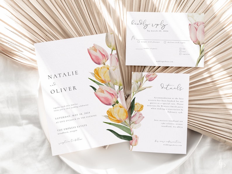 Spring Tulip Wedding Invitation Suite Template With Printable - Etsy