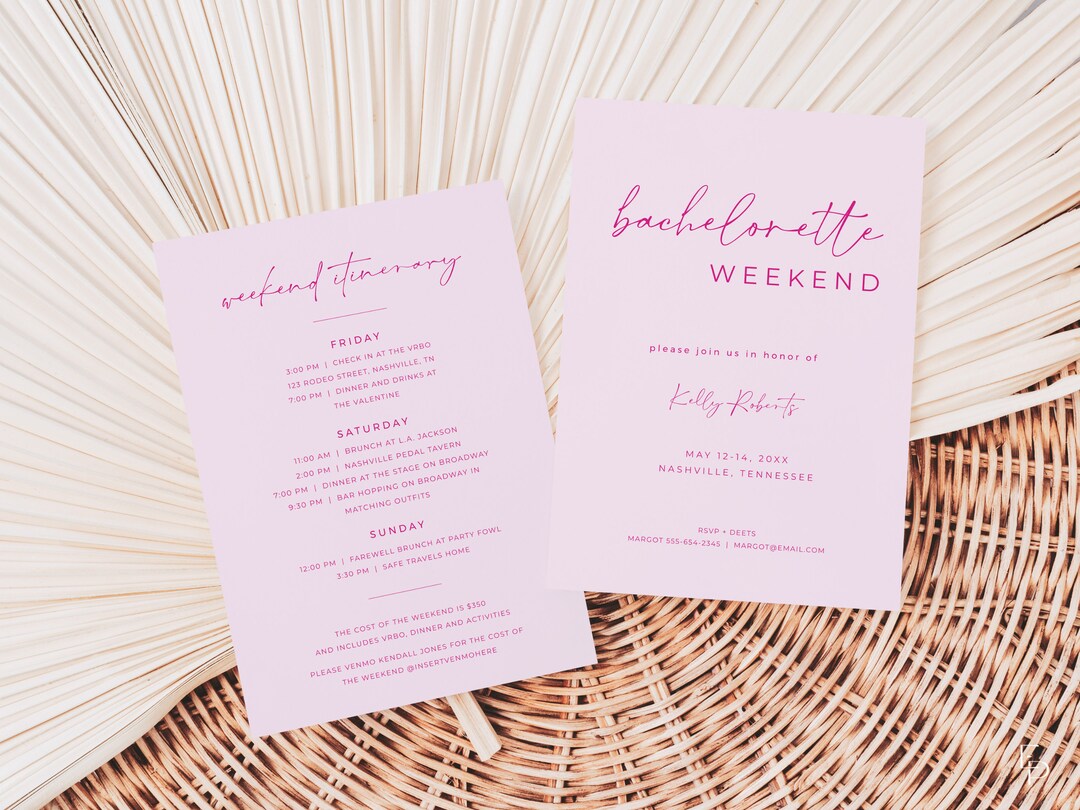 Modern Pink Bachelorette Weekend Invite Template | MARGOT Collection - Etsy