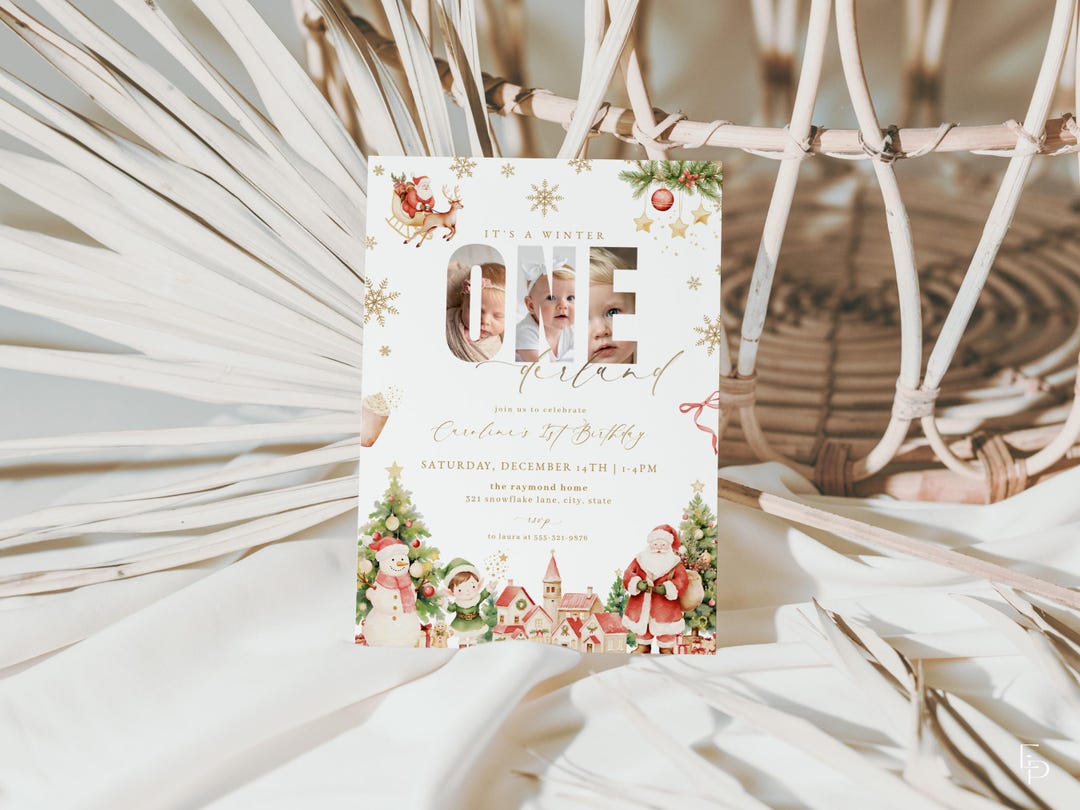 Christmas First Birthday Invitation Template Editable Christmas Santa ...