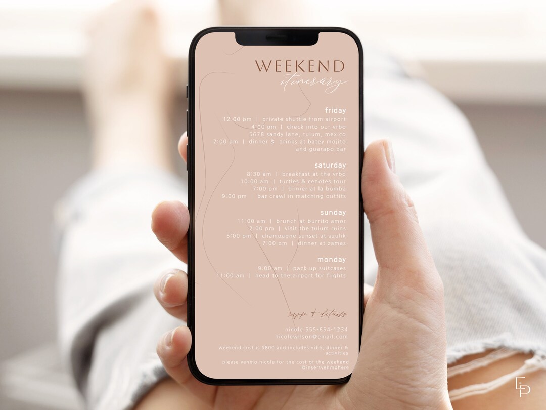 Luxe Nude Neutral Bachelorette Itinerary Digital Template With Weekend ...