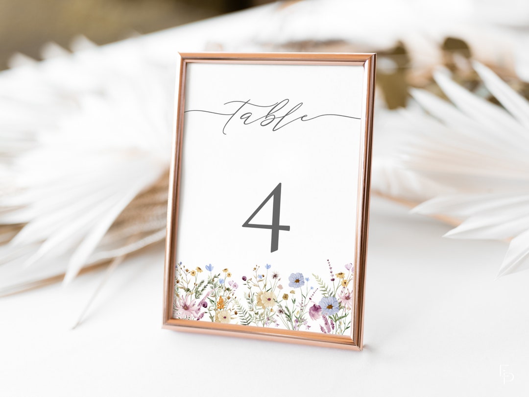 Elegant Wildflower Table Number Template for Wedding | FREYA Collection ...