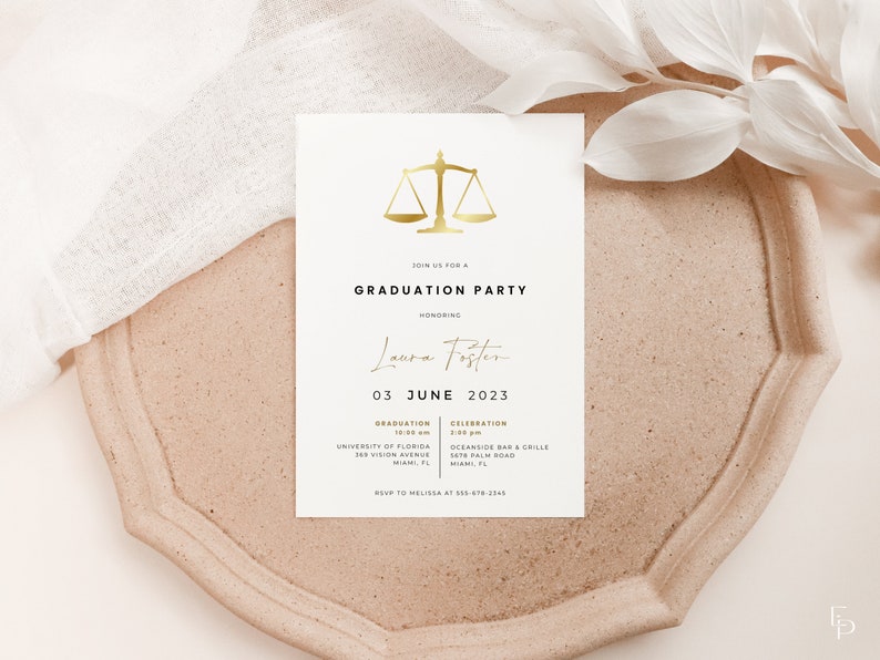 Modern Law School Graduation Party Invitation Template | VEDA ...