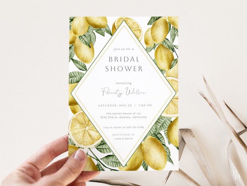 Citrus Lemon Bridal Shower Invitation Template CITRON - Etsy