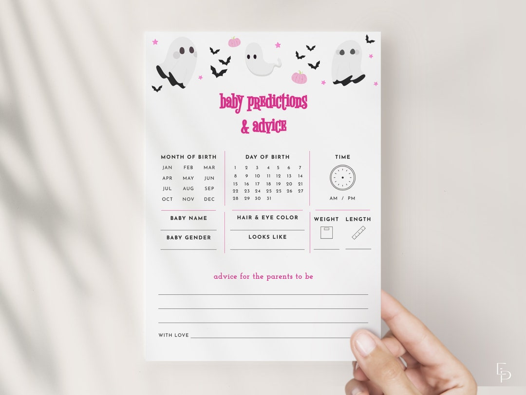 Pink Halloween Ghost Little Boo Baby Predictions and Advice Baby Shower ...
