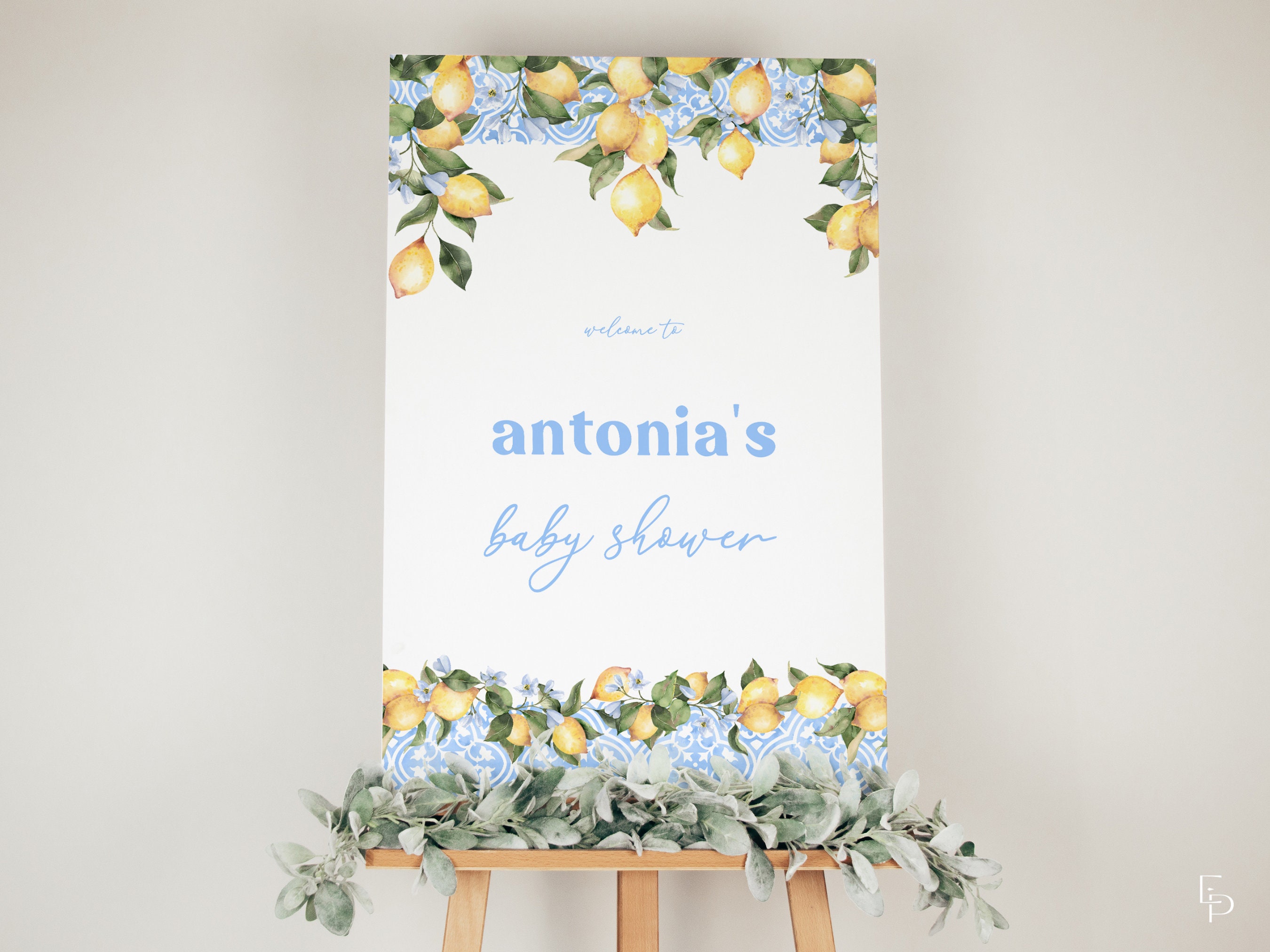 Amalfi Coast Baby Shower Welcome Sign Template for Lemon & Blue Tiles ...