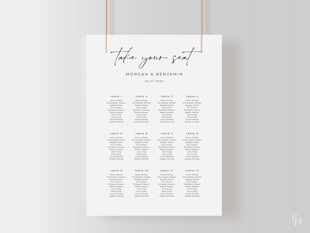 Modern Minimalist Wedding Seating Chart Template Sign | MORGAN ...