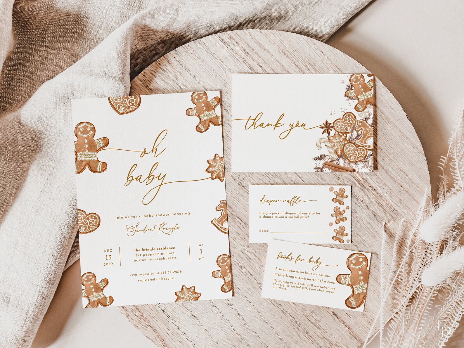 Gingerbread Baby Shower Invitation Bundle Template for Christmas Winter ...
