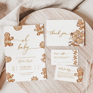 Gingerbread Baby Shower Invitation Bundle Template for Christmas Winter ...