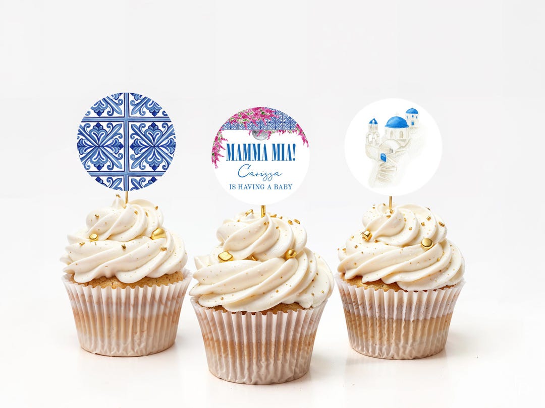 Mamma Mia Baby Shower Cupcake Topper Template for Mamma Mia Greek Blue ...
