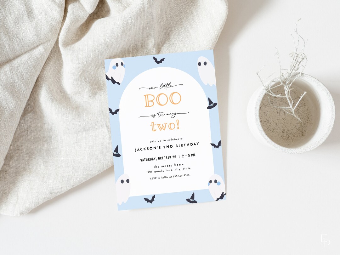 Blue Little Boo Birthday Invitation Template for Boy Halloween Ghost ...