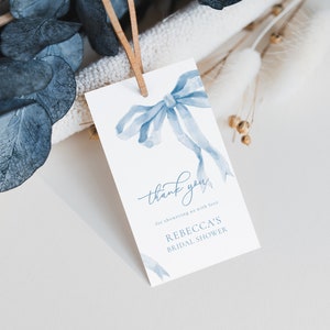 Blue Bow Bridal Shower Favor Tag Template for Something Blue Ribbon ...