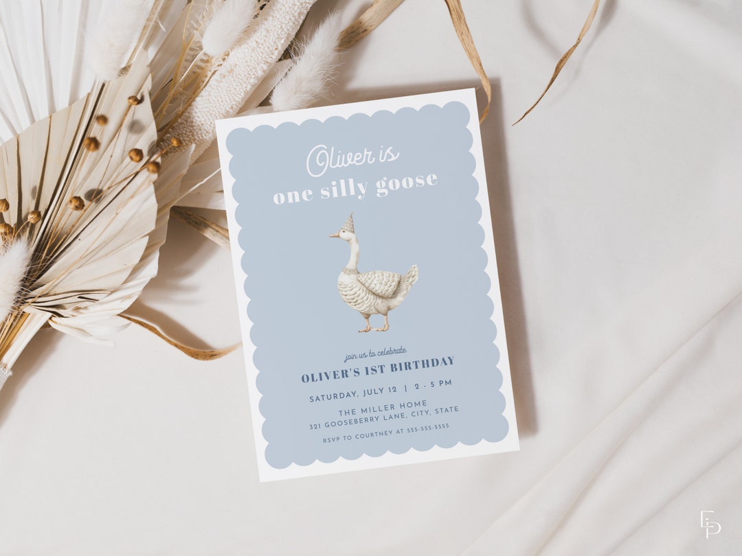 Blue One Silly Goose 1st Birthday Invitation for Blue Boy First ...