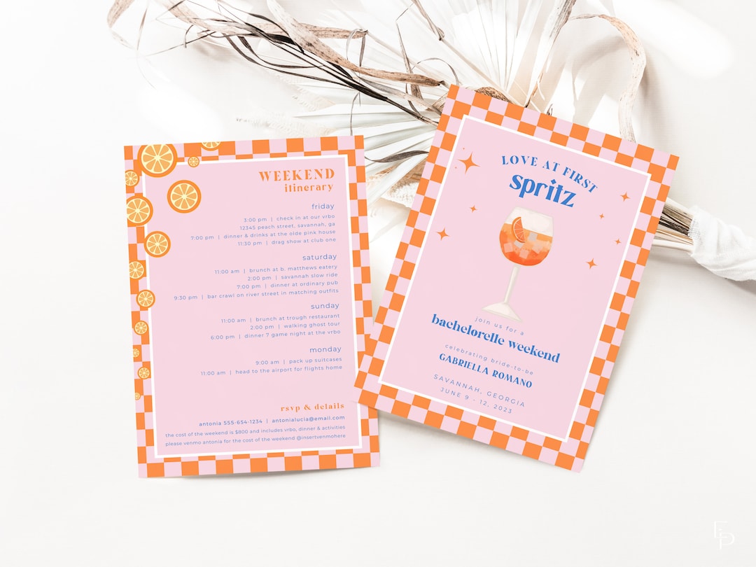 Aperol Spritz Bachelorette Weekend Invite and Itinerary Template ...