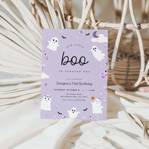 Purple Little Boo is Turning One First Birthday Party Invitation ...