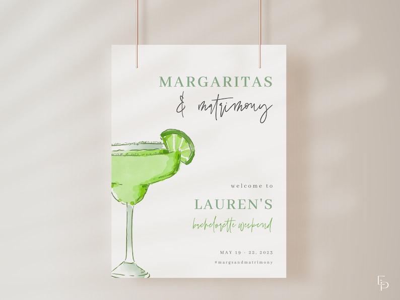 Margarita Margs and Matrimony Bachelorette Welcome Sign Template ...