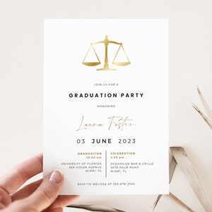 Modern Law School Graduation Party Invitation Template | VEDA ...