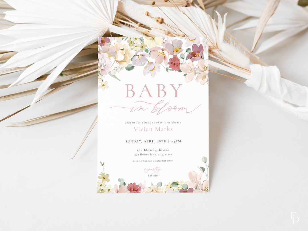 Spring Baby in Bloom Baby Shower Invitation Template Editable Pastel ...