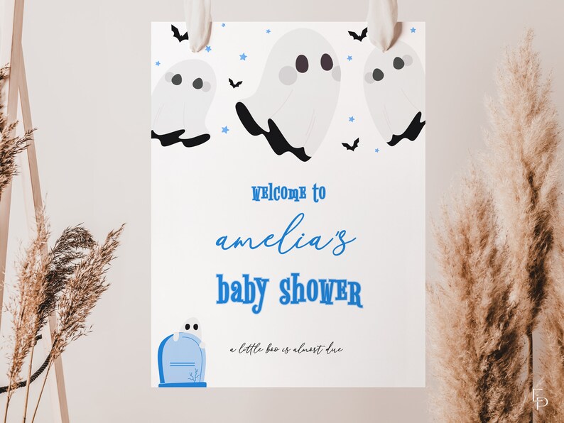 Blue A Little Boo Ghost Baby Shower Welcome Sign Template for Boy ...