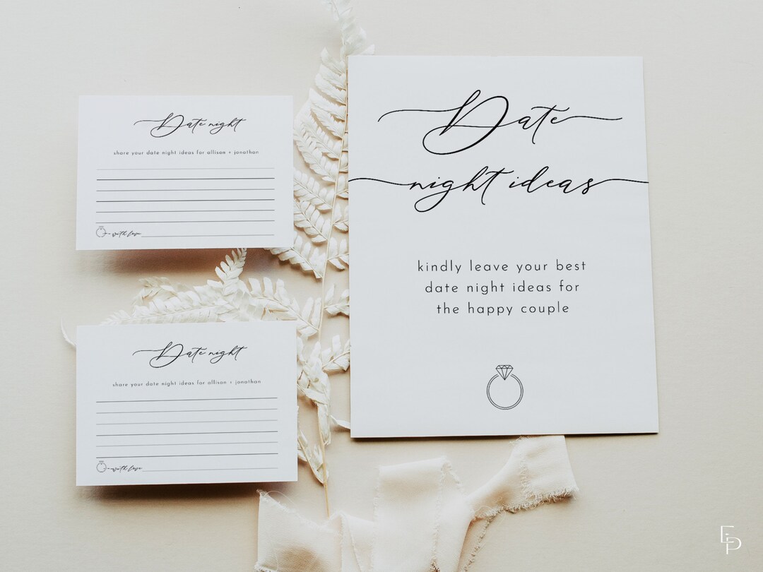 Modern Minimalist Bridal Shower Date Night Ideas Card and Sign Game ...