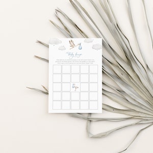 Blue Stork Baby Shower Bingo Game Template for Baby Boy Stork Special ...