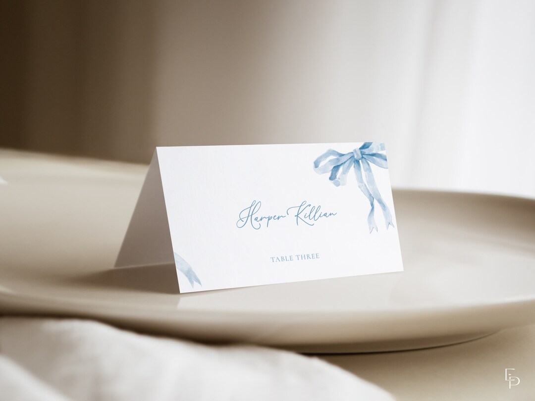 Blue Bow Place Card Template for Something Blue Ribbon Bridal Shower ...