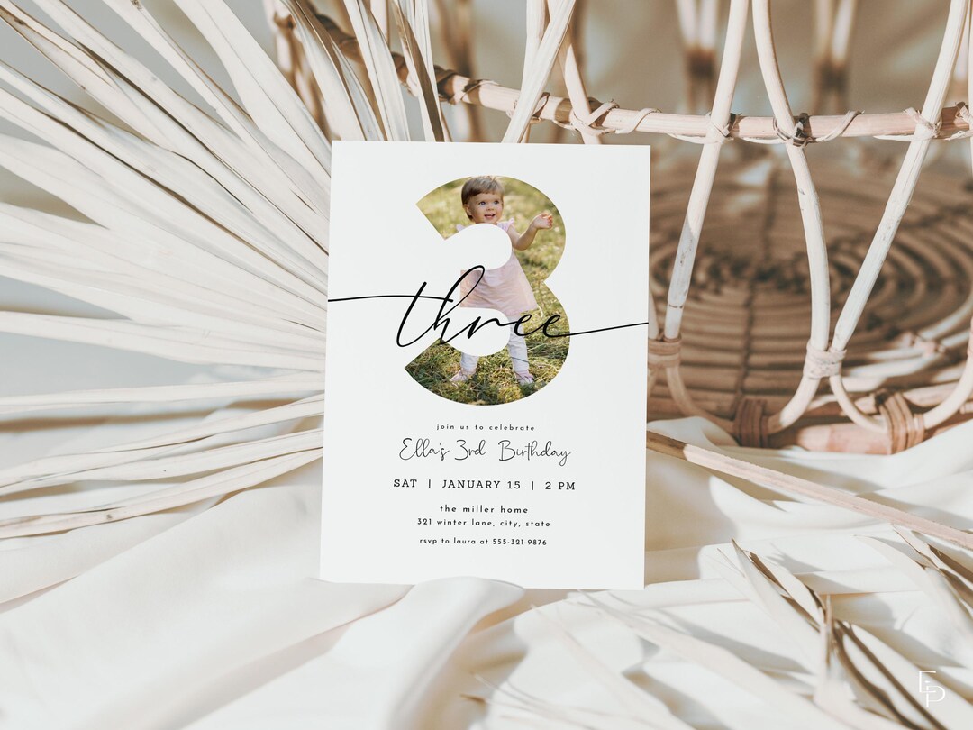 Third Birthday Invitation Template for Boy or Girl Minimalist Boho ...