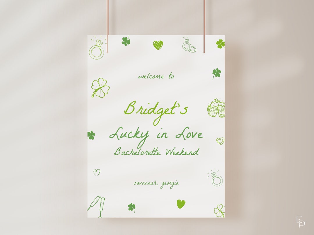 Green Irish Shamrock Lucky in Love Hand Drawn Illustration Bachelorette ...