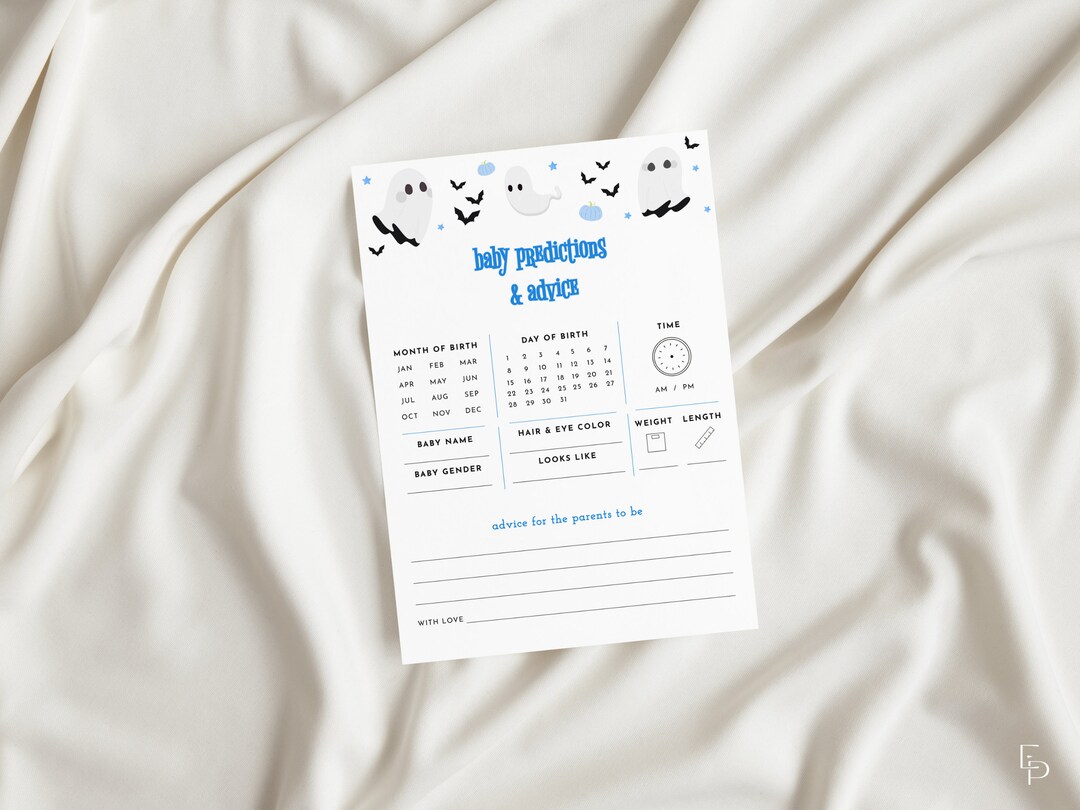 Blue Halloween Ghost Little Boo Baby Predictions and Advice Baby Shower ...