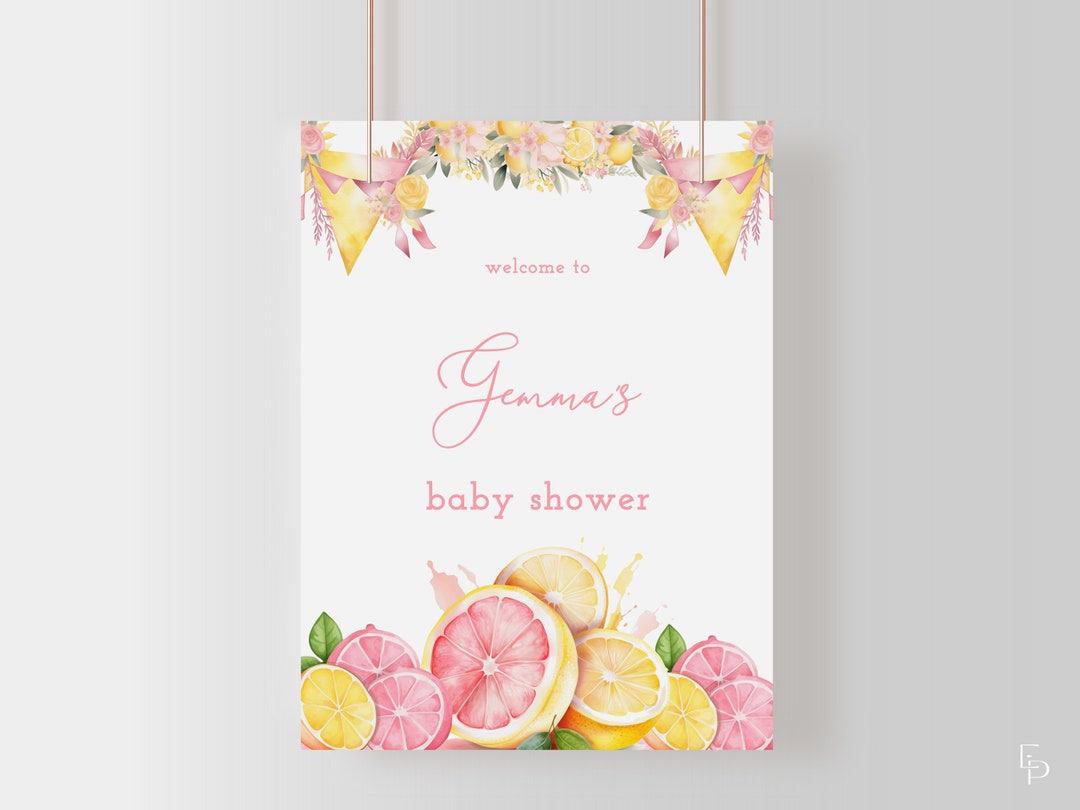 Lemon Pink Lemonade Baby Shower Welcome Sign Template | LIMONE ...