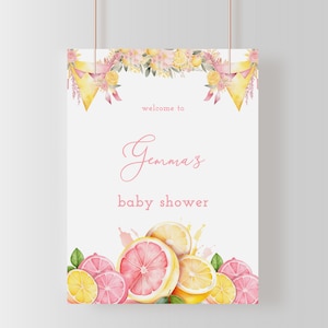 Lemon Pink Lemonade Baby Shower Welcome Sign Template | LIMONE ...