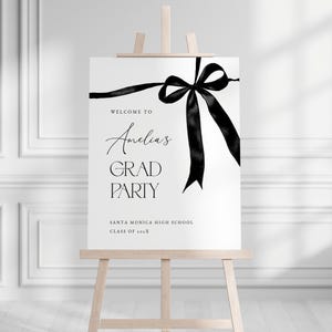 Black Bow Graduation Party Welcome Sign Template Editable Black ...