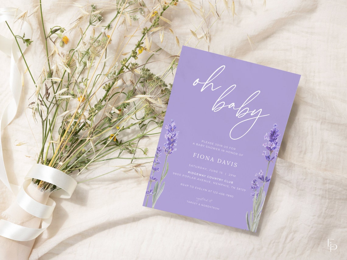 Purple Lavender Baby Shower Invitation Template IONE - Etsy