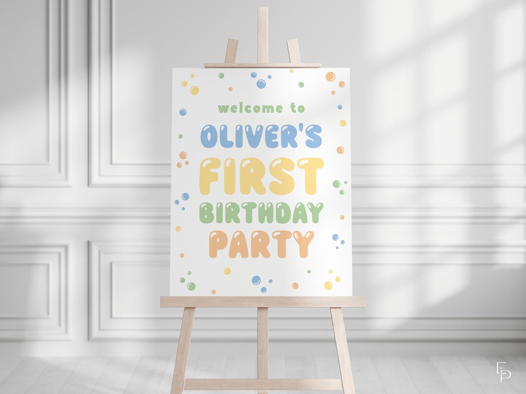 Boy 1st Birthday Welcome Sign Template for Blue Yellow Green Colorful ...