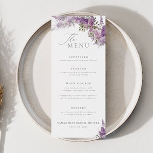 Lilac Bridal Shower Menu Template for Purple Floral 4x9 Menu | SUREN ...