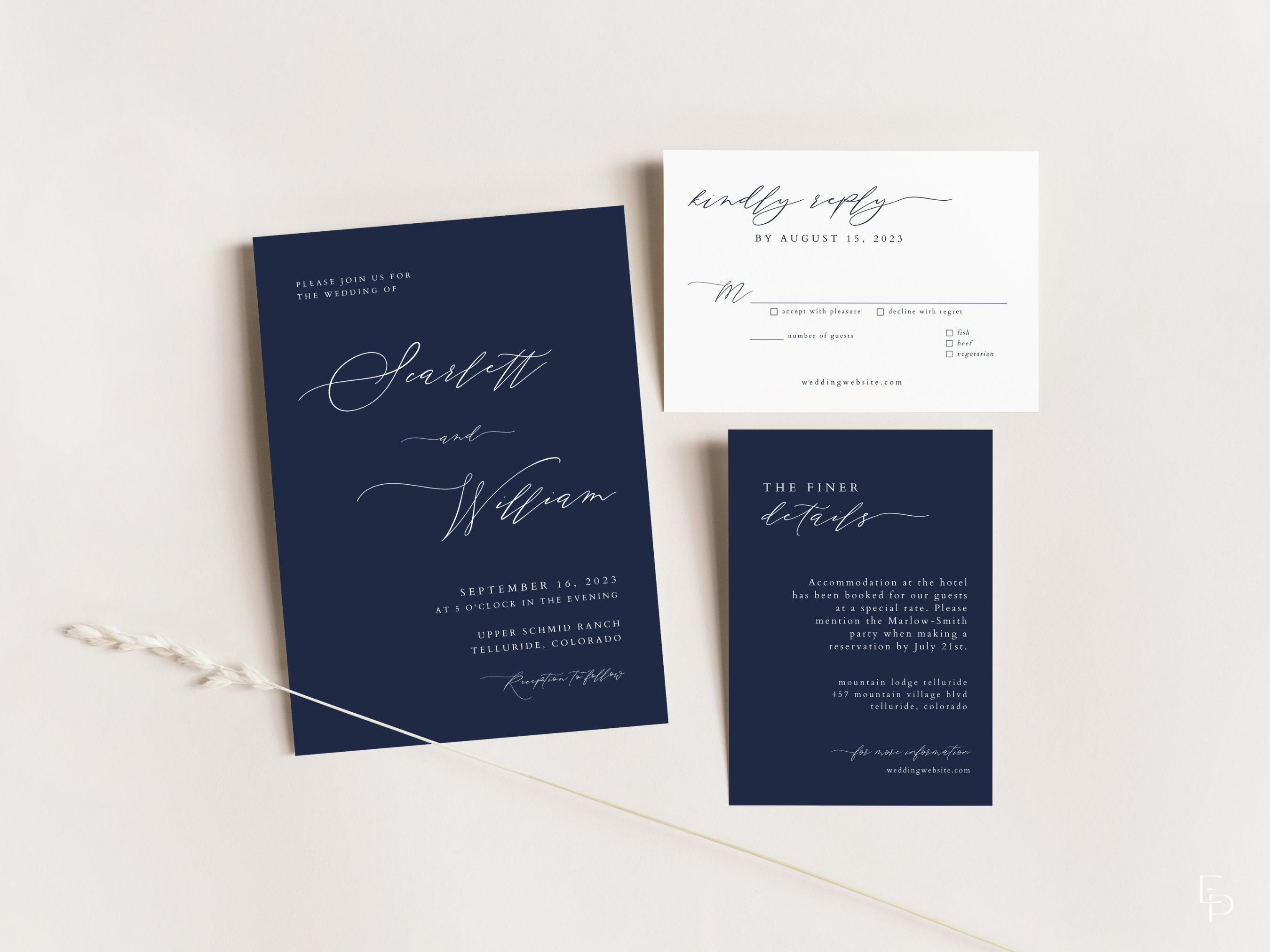 Elegant Navy Blue Wedding Invitation Suite Template With - Etsy