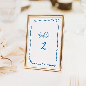 Whimsical Hand Drawn Table Number Template for Blue Illustrated Wedding ...
