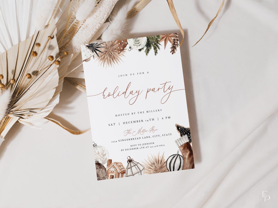 Christmas Ornament Holiday Party Invitation Template for Editable ...