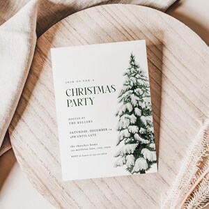 Christmas Party Invitation Template for Editable Snowy Christmas Tree ...