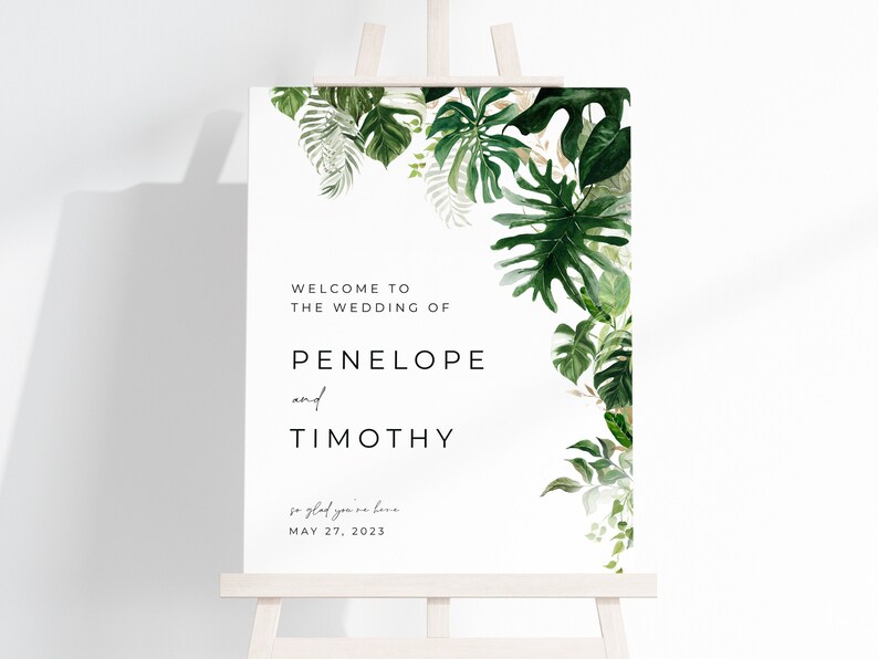 Modern Tropical Wedding Welcome Sign Template | CALYPSO Collection - Etsy