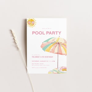 Pastel Pool Party Birthday Invitation Template for Girl Pink Summer ...