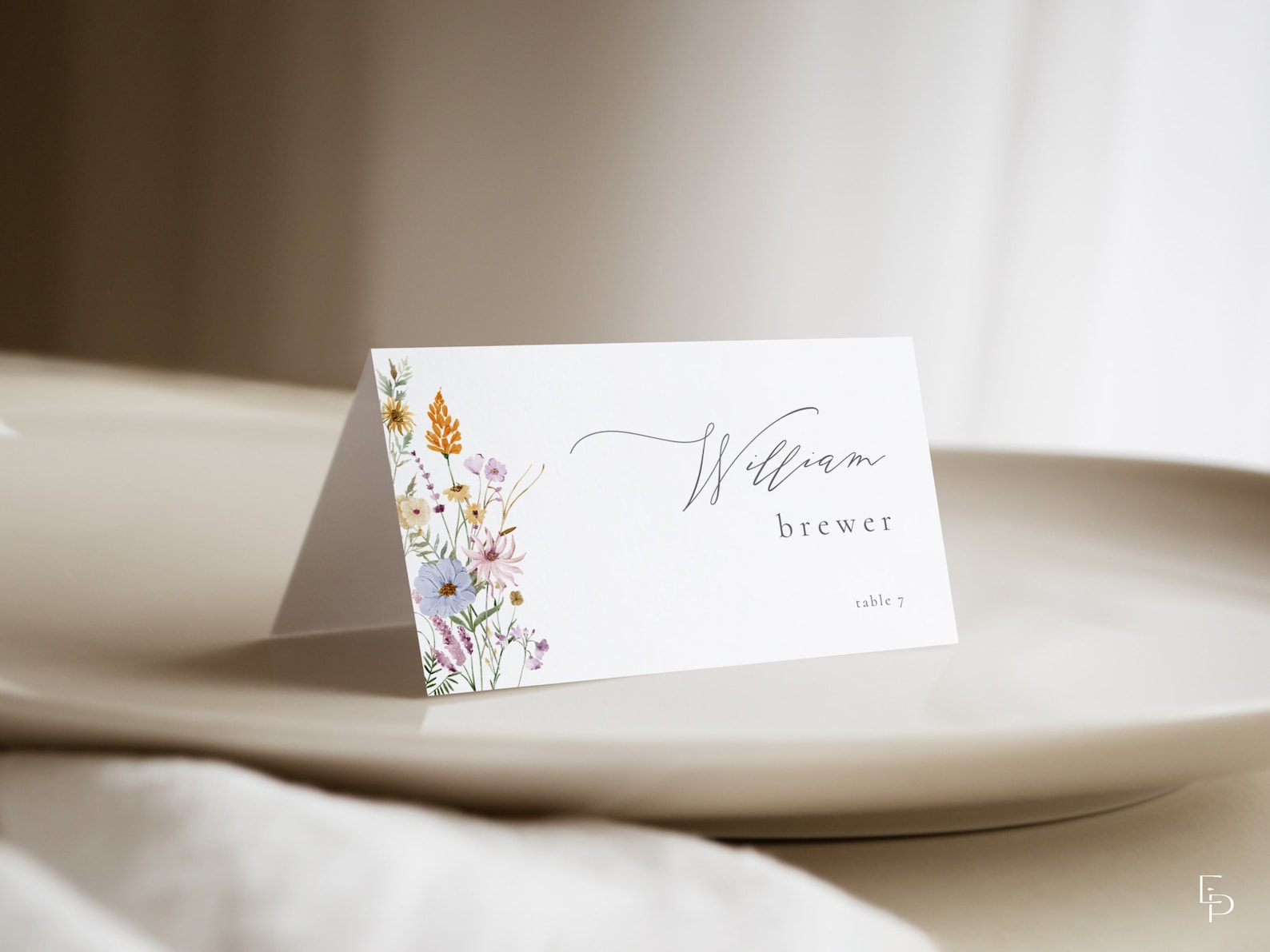 Elegant Wildflower Place Card Template With Meal Icons for - Etsy