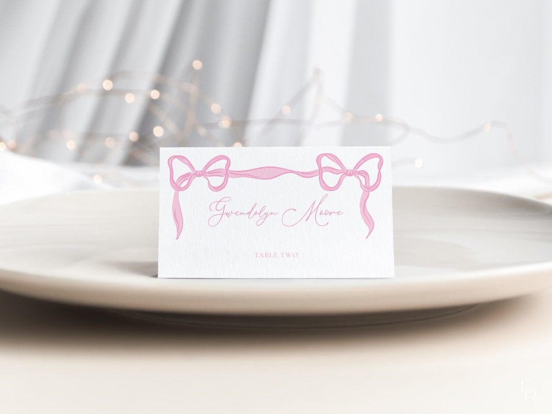 Pink Bow Place Card Template for Pretty Pink Ribbon Bridal Shower Name ...