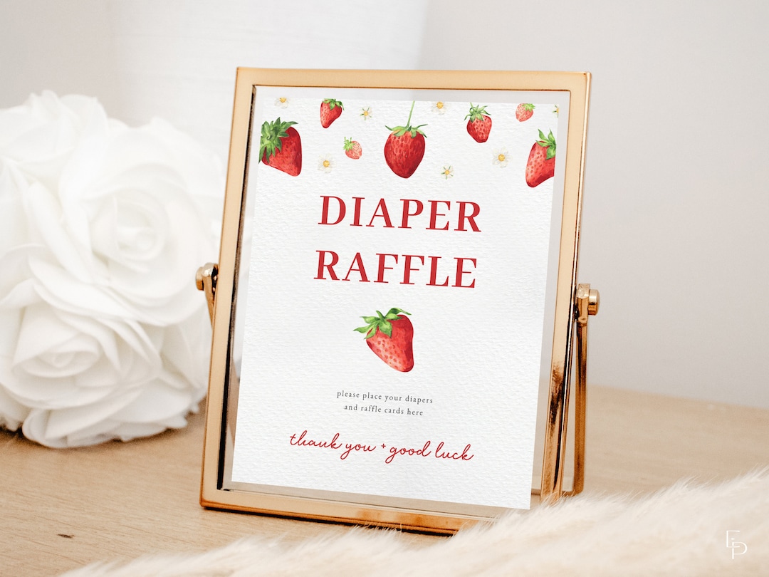 Strawberry Diaper Raffle Baby Shower Custom Sign Template for Berry ...