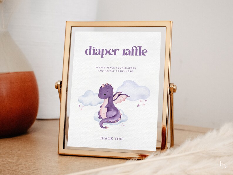 Purple Mythical Dragon Diaper Raffle Baby Shower Sign Template for Girl ...