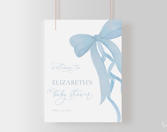 Editable Navy Blue Bow Baby Shower Welcome Sign Template, Instant Boy ...